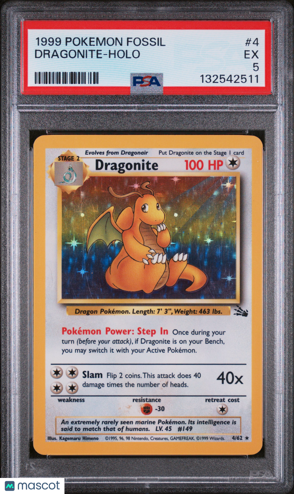 1999 Pokemon Fossil Dragonite #4 PSA 5 – Collectors Club